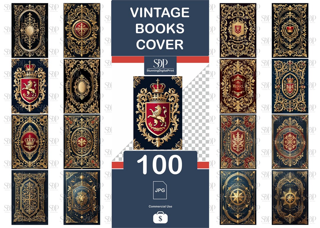 100 Ornate Book Covers, Vintage Clipart Bundle, Vintage Book, Vintage ...