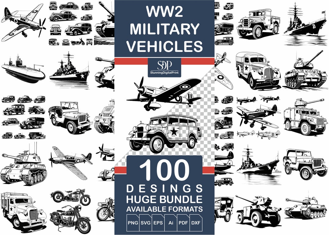 WW2 Military Vehicles SVG Bundle: 100 Vector Designs (commercial Use ...