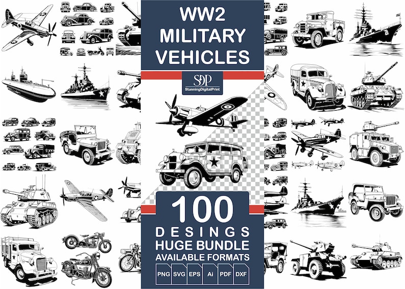 WW2 Military Vehicles SVG Bundle: 100 Vector Designs (commercial Use ...