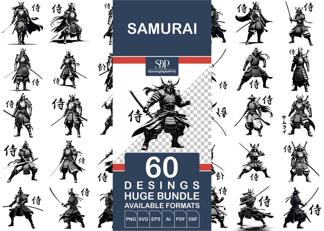 60 Samurai SVG BUNDLE, Samurai Tatto Svg,japanese Samurai Svg,samurai ...
