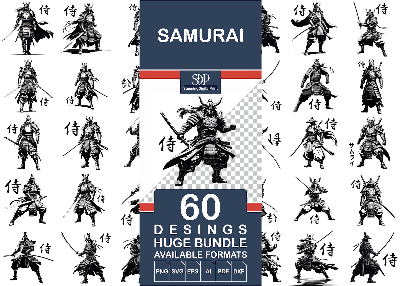 60 Samurai SVG BUNDLE, Samurai Tatto Svg,japanese Samurai Svg,samurai ...