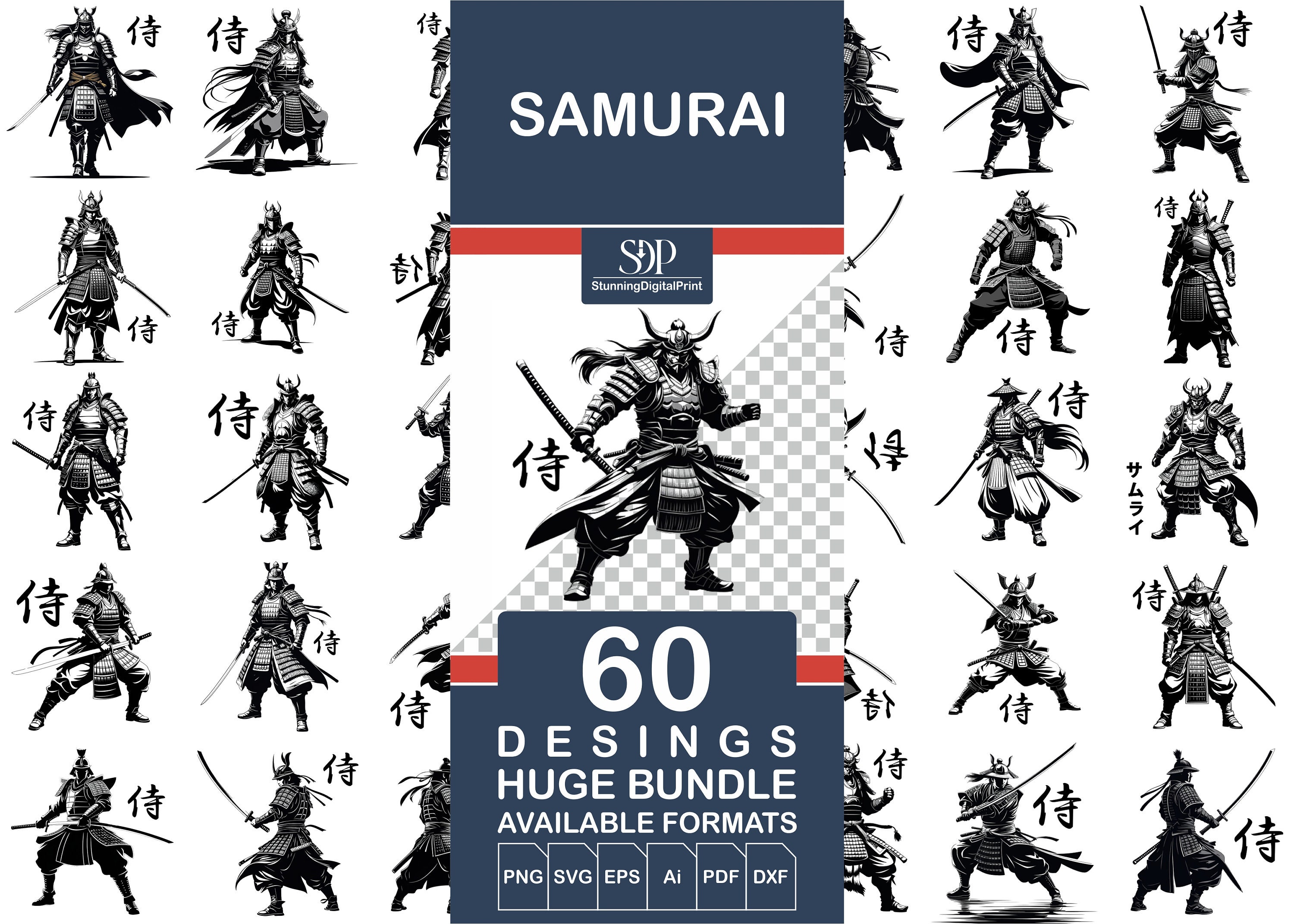 60 Samurai SVG BUNDLE, Samurai Tatto Svg,japanese Samurai Svg,samurai ...