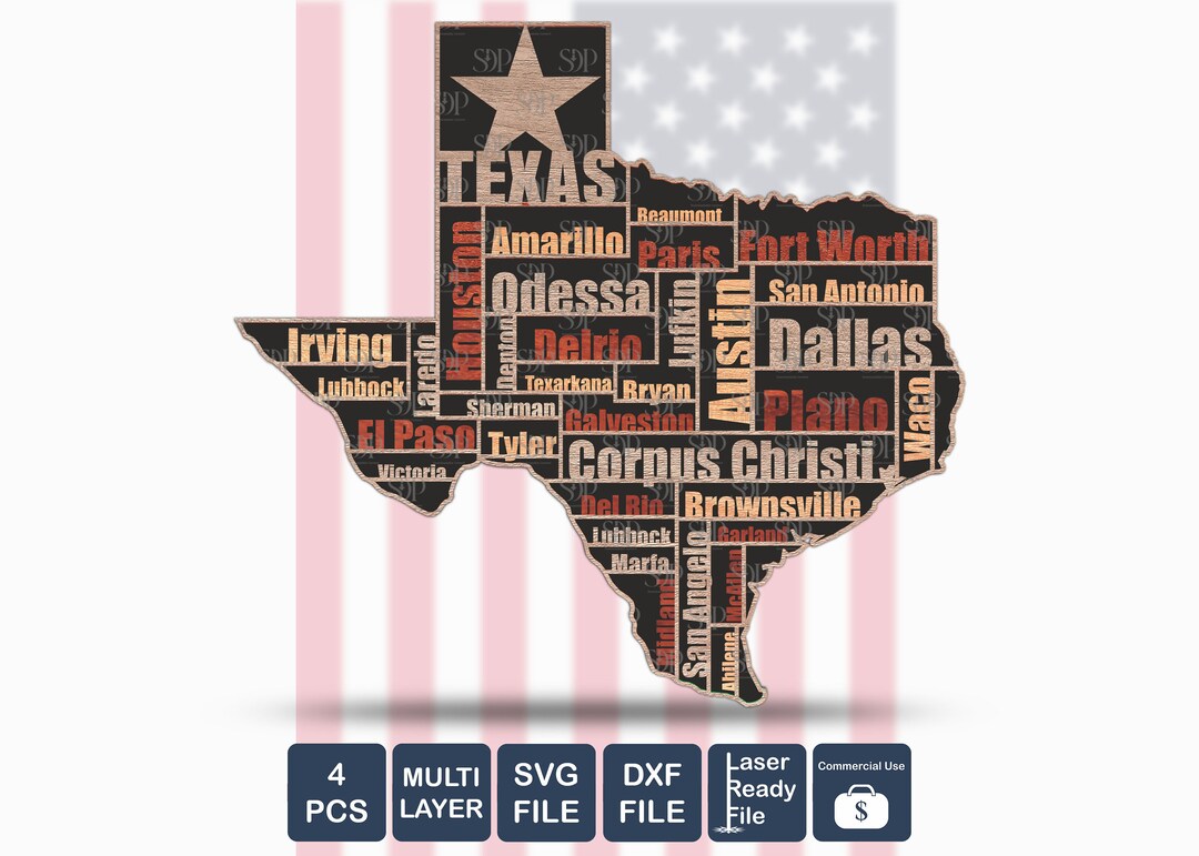 Texas Maps Svg, Texas Vector File,multi Layered Texas, Texas Cut File ...