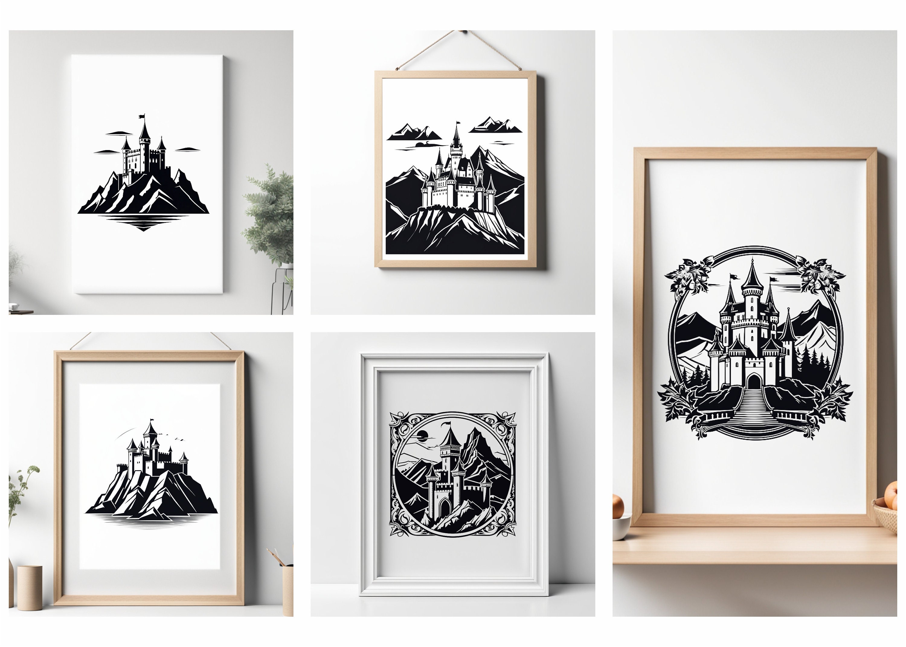 140 Castle Svg , Castle Vector File,medieval Castle Print,silhouette ...