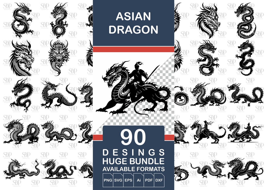 90 Asian Dragon SVG BUNDLE, Vector File, Dragon Cricut, Vector Dragon ...