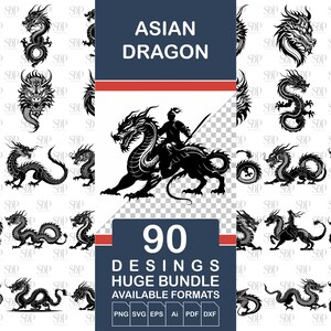 90 Asian Dragon SVG BUNDLE, Vector File, Dragon Cricut, Vector Dragon ...