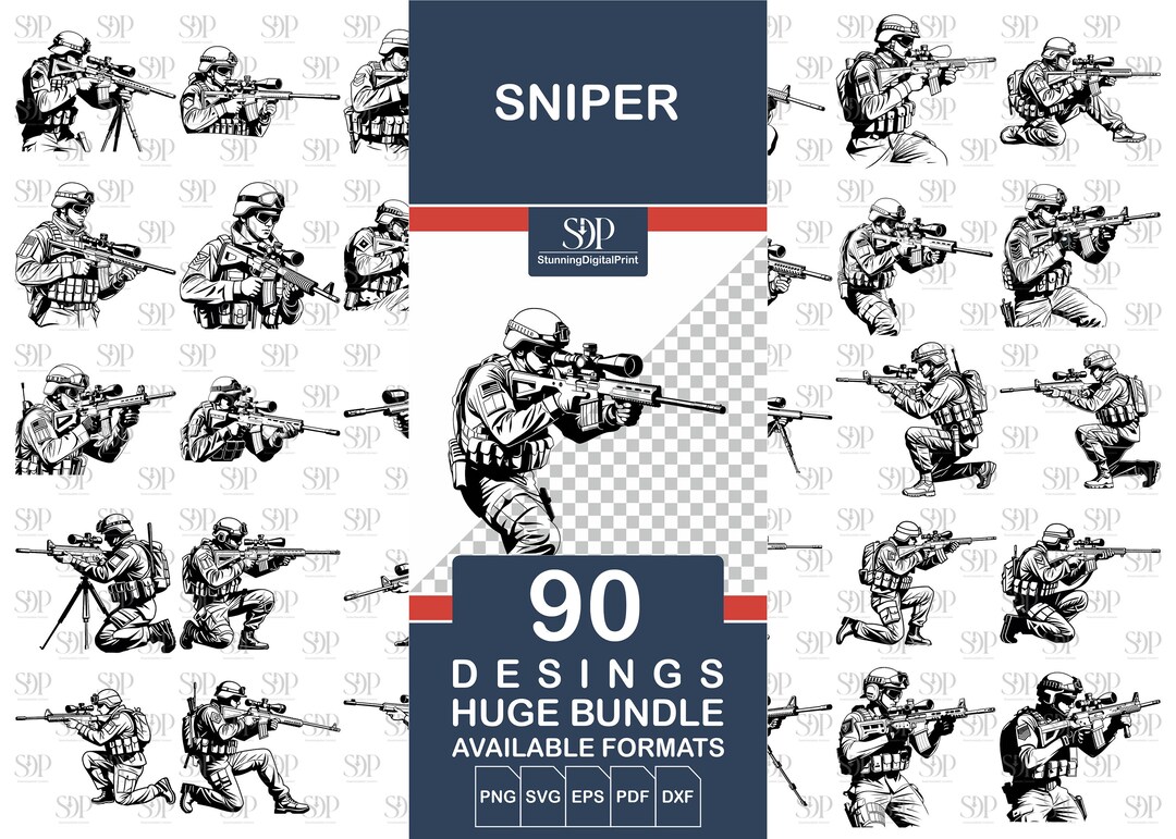90 Army Sniper Svg, BUNDLE Vector File, Army Sniper Svg, Sniper Gun ...