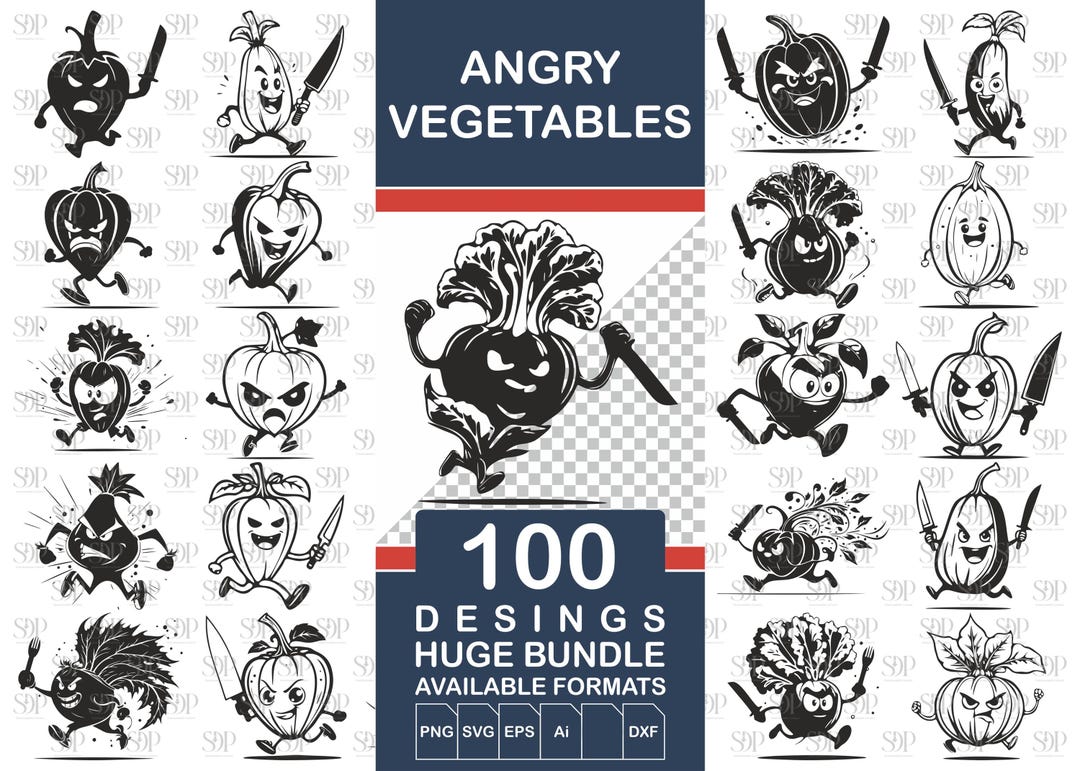 Angry Vegetables SVG Bundle: Funny Kitchen Clipart (100 Designs) - Etsy