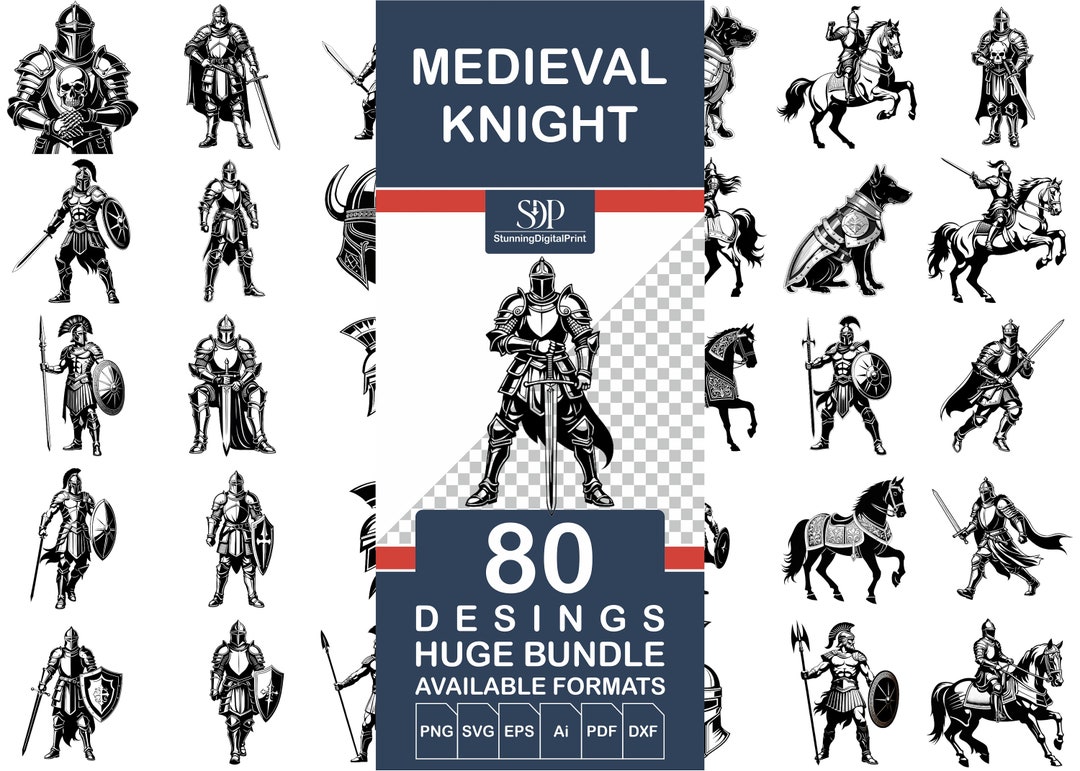 80 Medieval Knight SVG BUNDLE, Svg Vector File, Knight Cricut, Vector ...