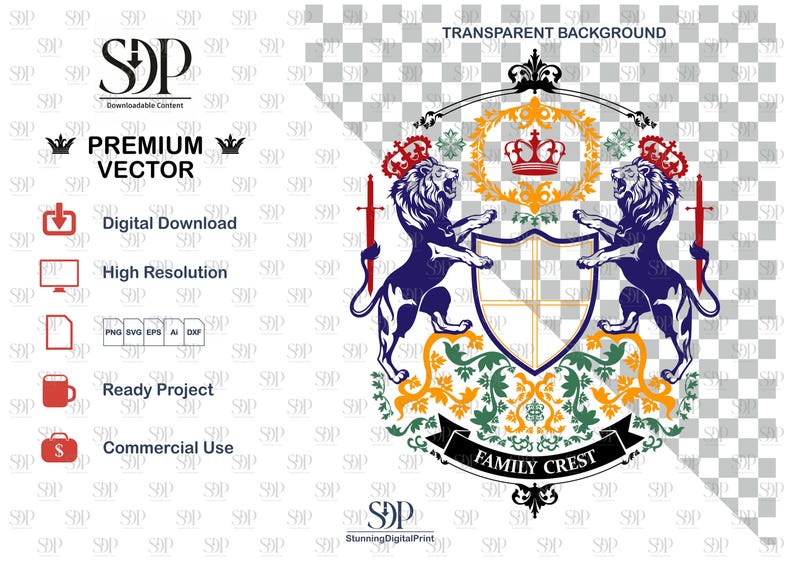 Family Crest Lion SVG Bundle: Heraldic Shield Designs (commercial Use ...