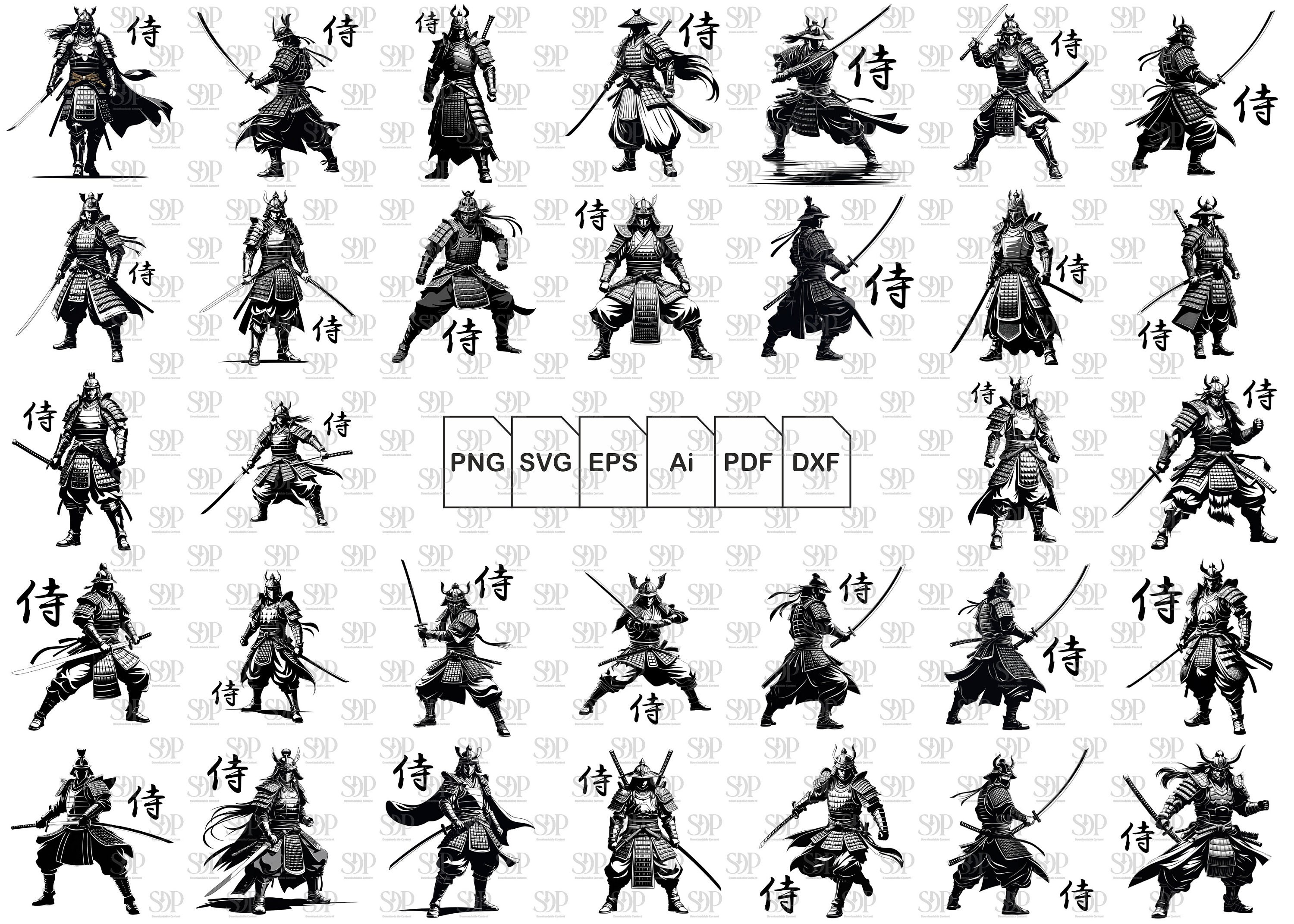 Samurai SVG Bundle: 60 Japanese Tattoo Clipart Designs (commercial Use ...