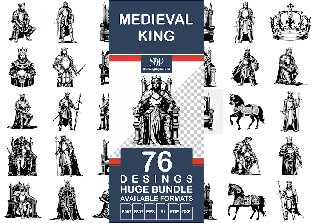 76 Medieval King SVG BUNDLE, Svg Vector File, King Cricut, Vector King ...