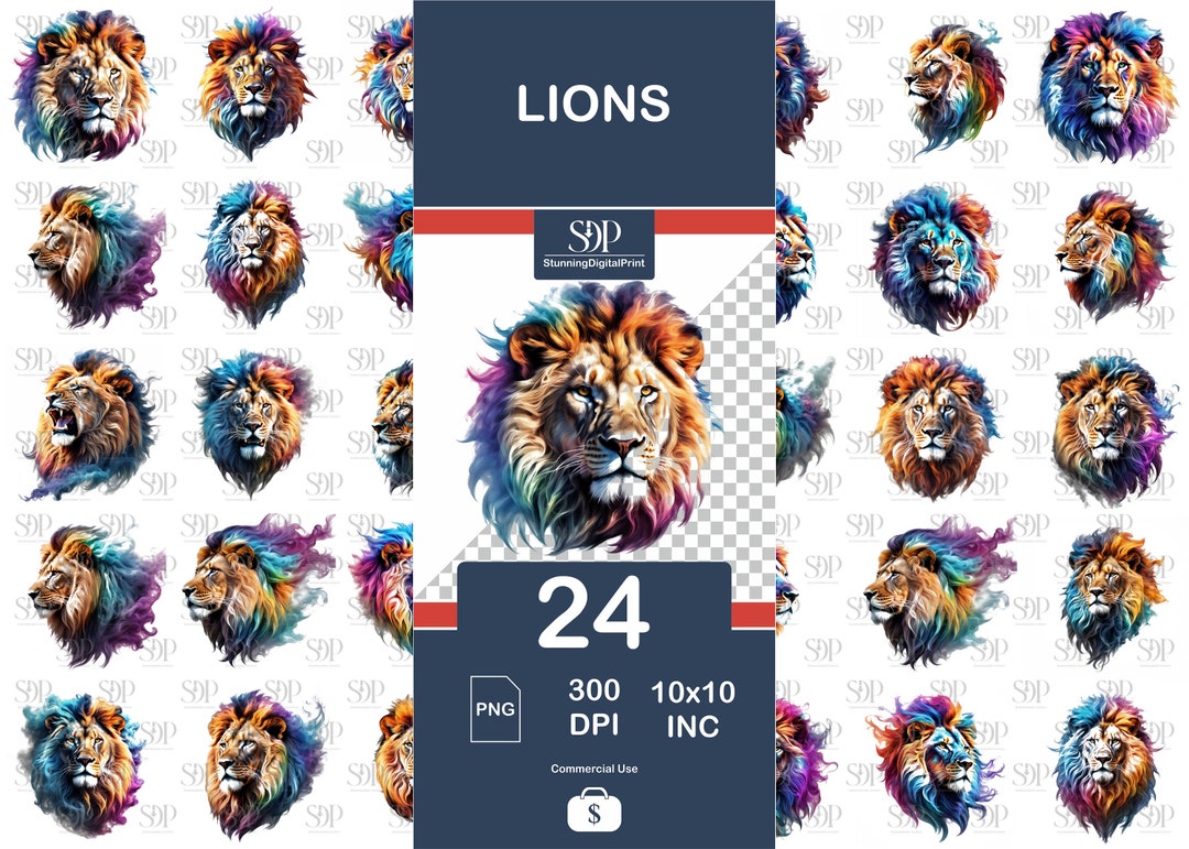 24 Lion Png Bundle, Lion PNG Sublimation,watercolor Lion ,lion Clipart ...