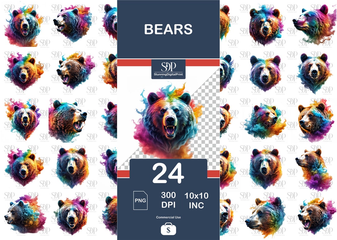 24 Bear Png Bundle, High Quality Png,vibrant Smoke Colors,smoke Bears ...
