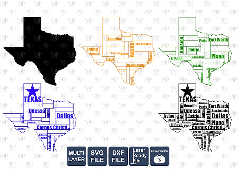 Texas Cities Map: Multi-layered Vector Cut File (SVG, DXF) - Etsy