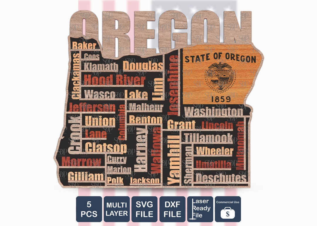 Oregon Cities Map SVG DXF: Multilayer Laser Cut File - Etsy