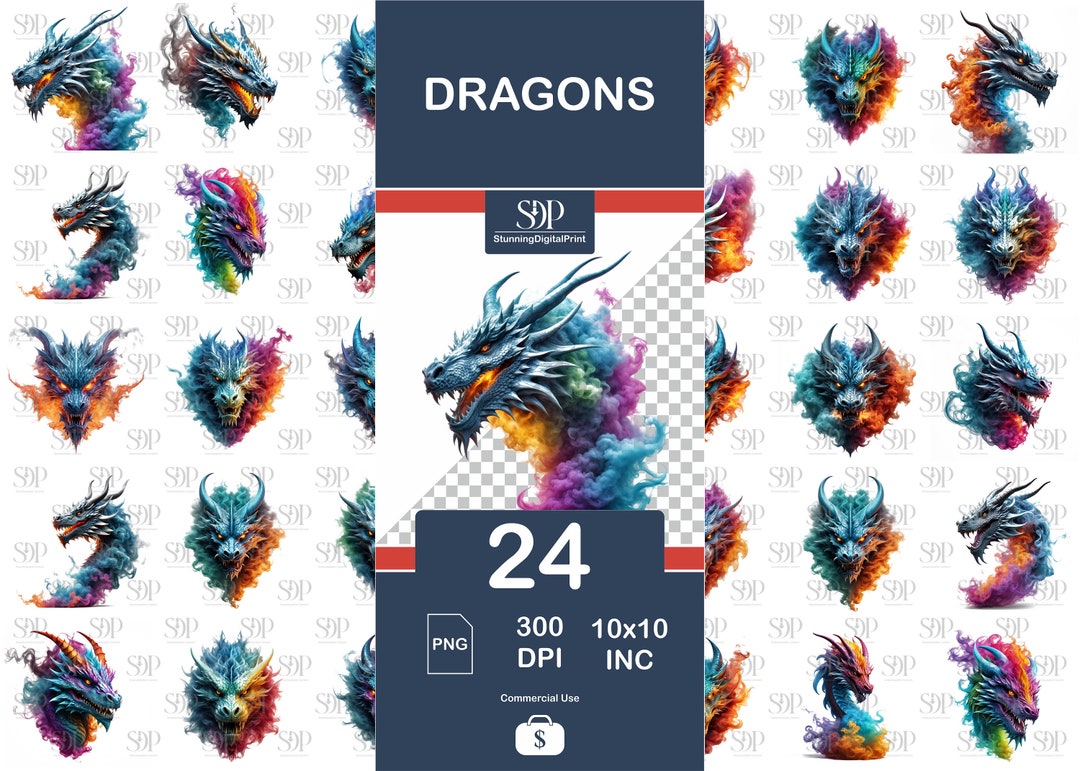 24 Dragon Png Bundle,dragon High Quality Png,vibrant Smoke Colors,smoke ...