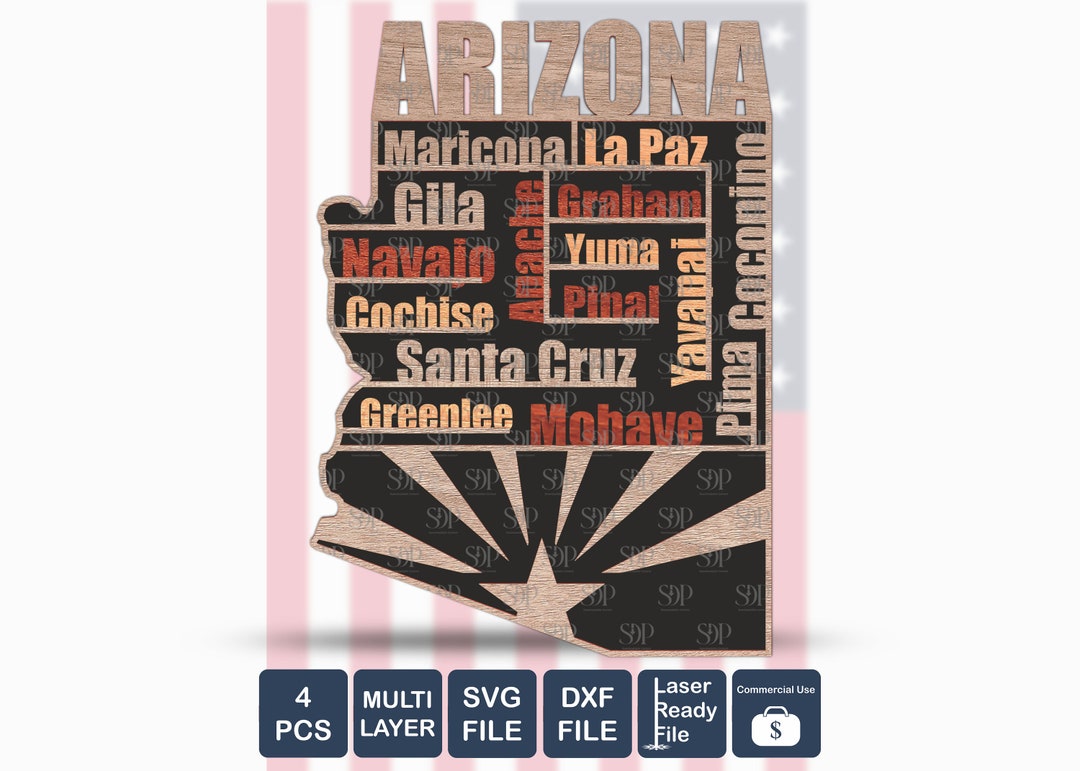Arizona Maps Svg, Arizona Vector File,multi Layered Arizona, Arizoana ...