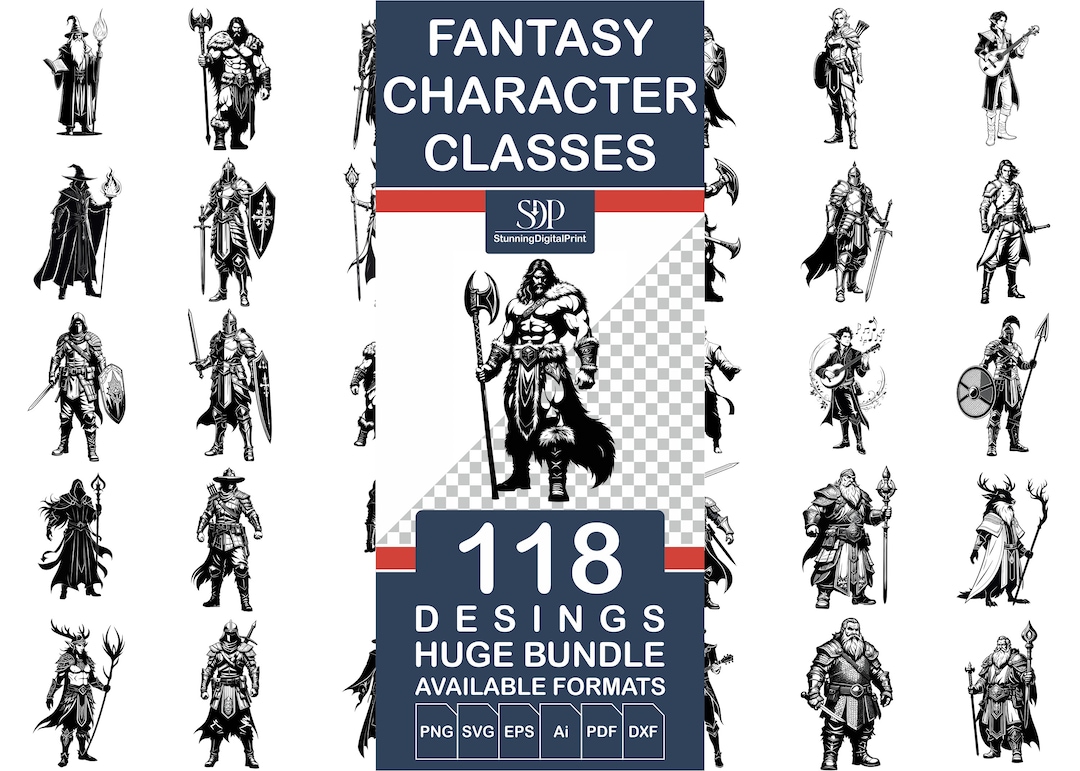 118 Fantasy Character Class SVG Bundle: RPG Mage Warrior Rogue ...