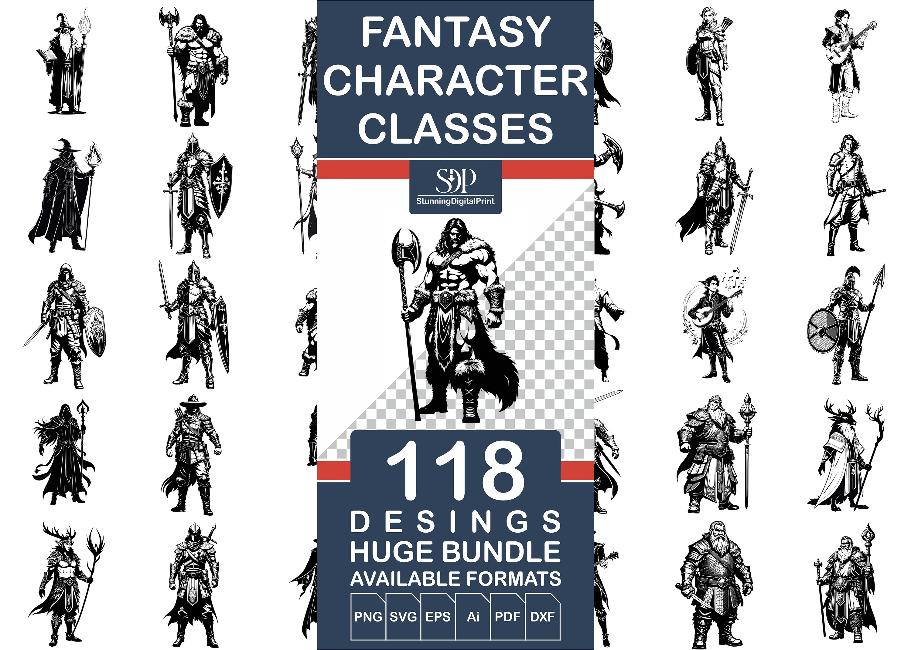118 Fantasy Character Class SVG Bundle: RPG Mage Warrior Rogue ...