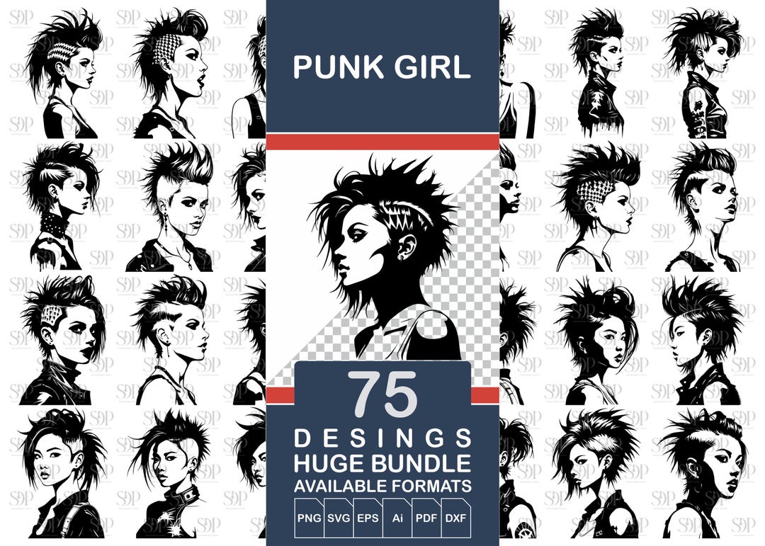 Punk Girl SVG Bundle: 75 Gothic Silhouette Designs (digital Download ...