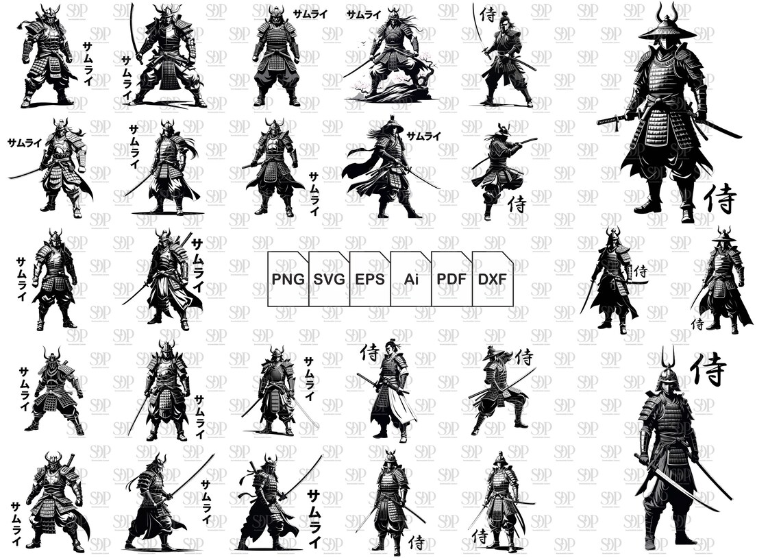 Samurai SVG Bundle: 60 Japanese Tattoo Clipart Designs (commercial Use ...