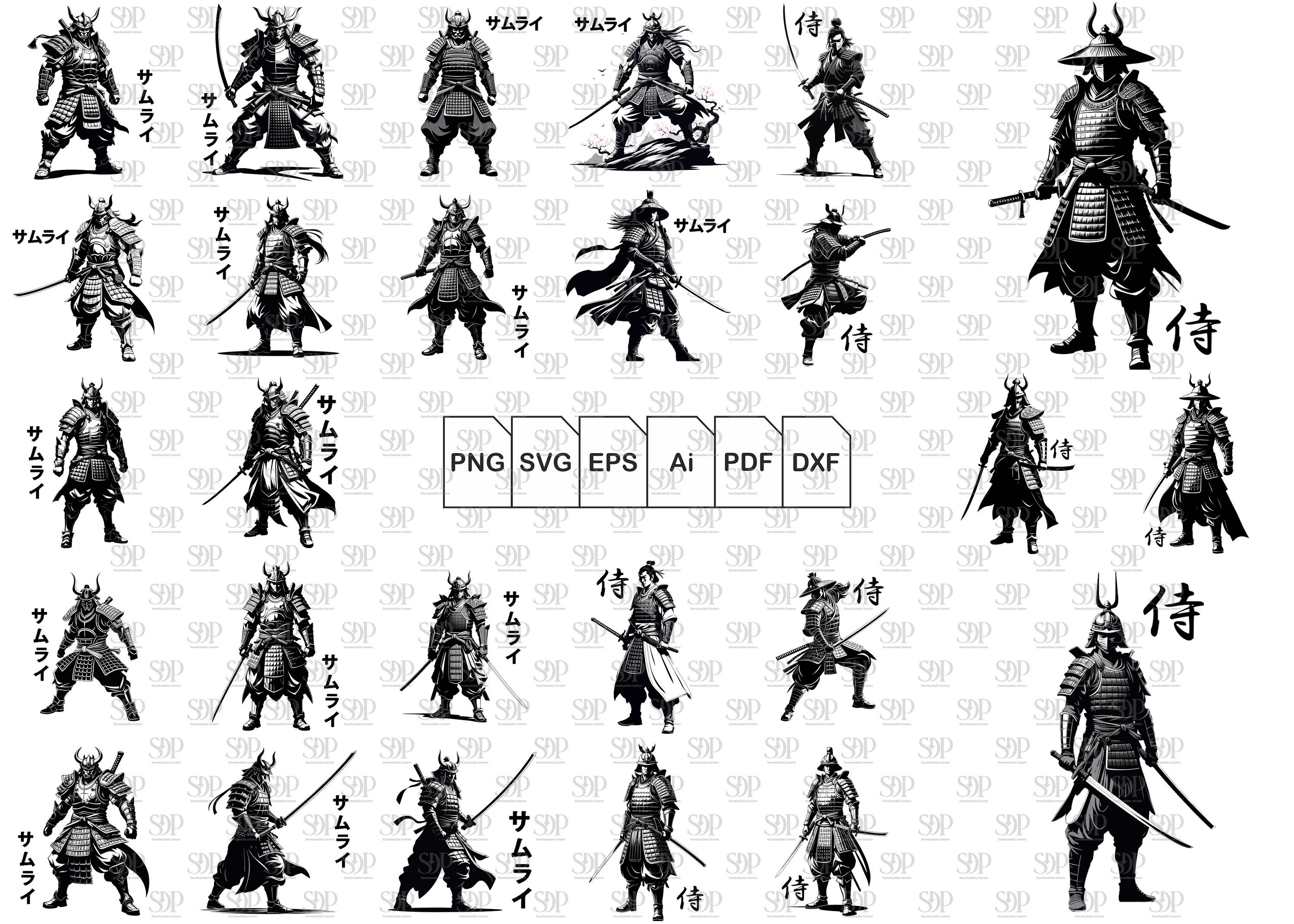 60 Samurai SVG BUNDLE, Samurai Tatto Svg,japanese Samurai Svg,samurai ...