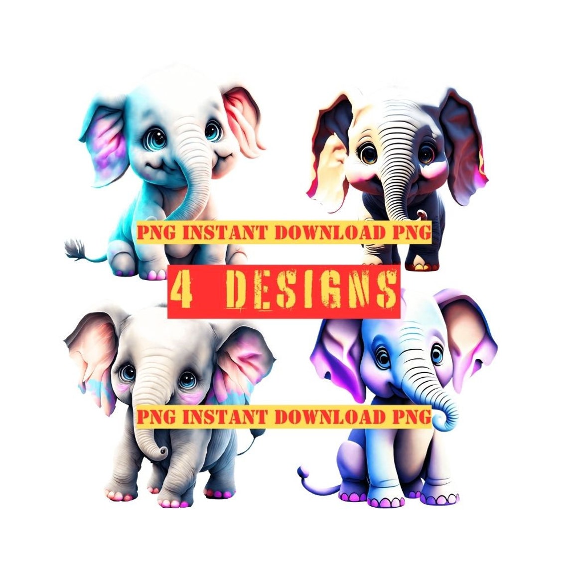Elephant PNG FOUR DESIGNS Cute Elephant Design for Ink Sublimation ...