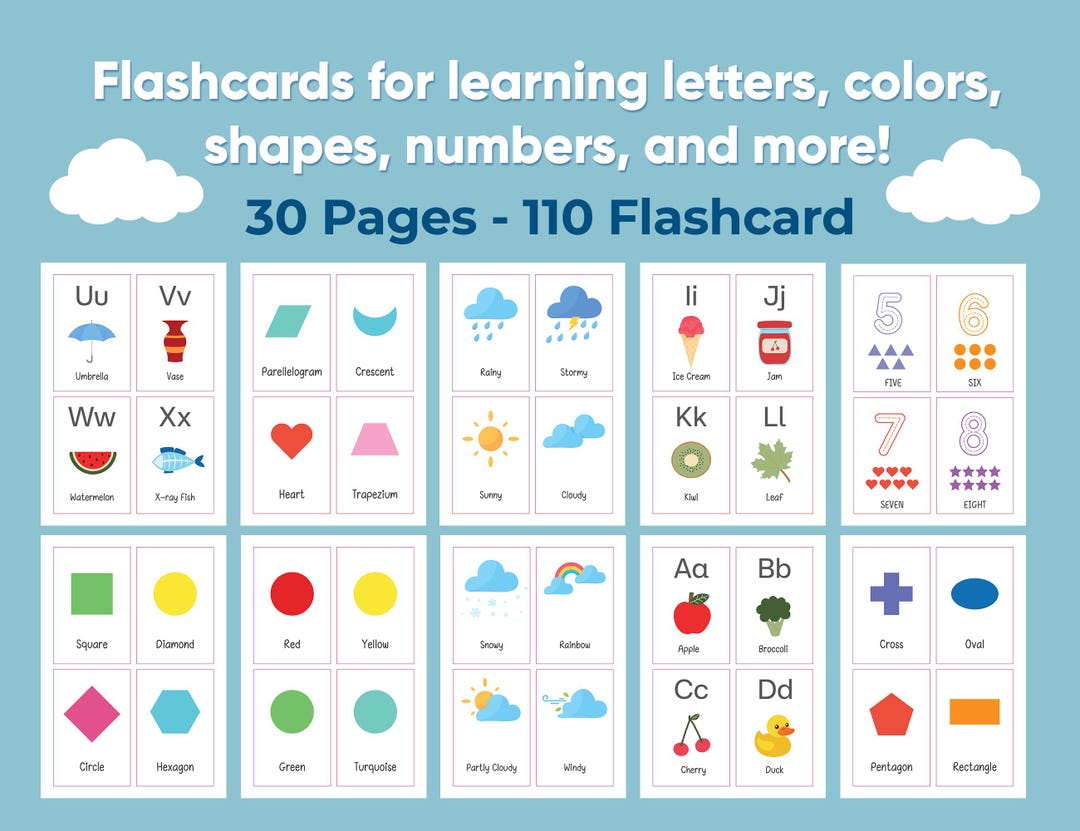 Preschool Learning Flash Cards: Alphabet, Numbers, Shapes (PDF ...