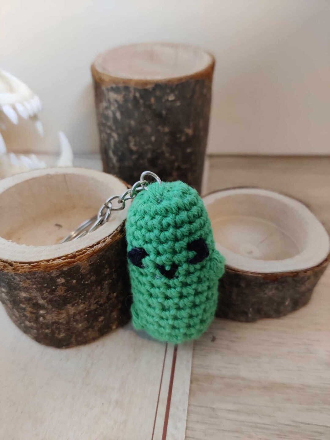 Small Green Crocheted Pickle With Face to Decorate Key Chain or Bag - Etsy