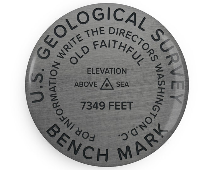 Old Faithful Benchmark Button Magnet | Yellowstone National Park Fridge ...