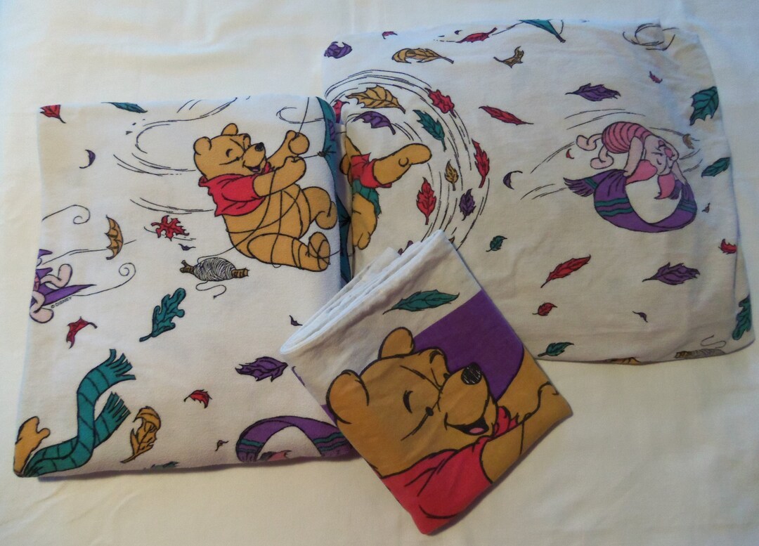 Winnie the Pooh Flannel Sheet Set for Twin Bed, Autumn Blustery Day ...