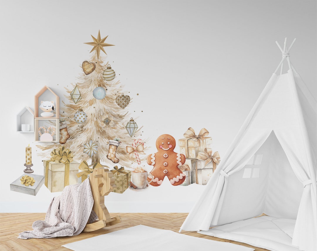 Christmas Tree Wall Vinyl Decal Decorated Christmas Tree Wall - Etsy