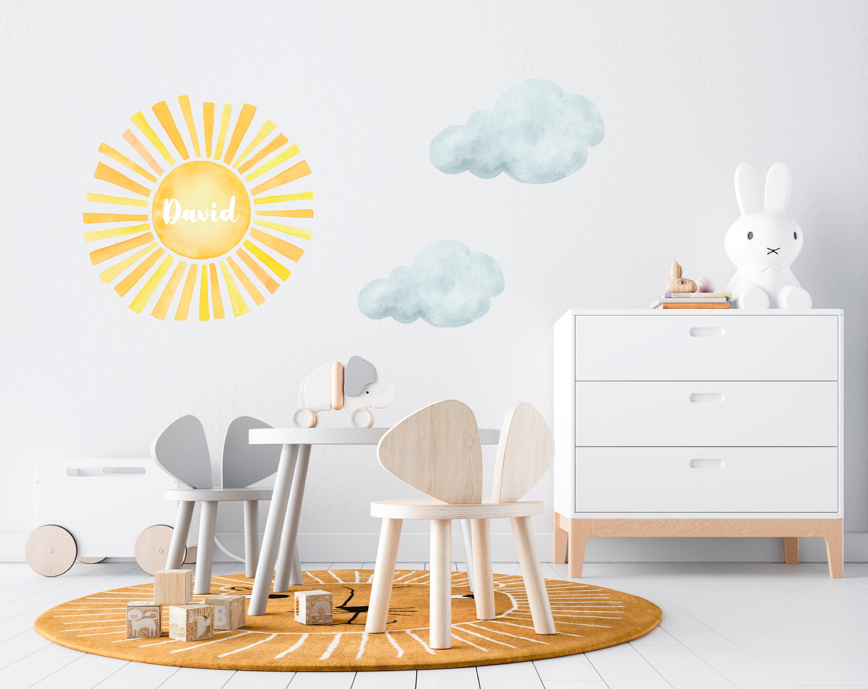 Personalized Sun and Clouds Wall Decal, Boho Decor Rising Sun Wall ...