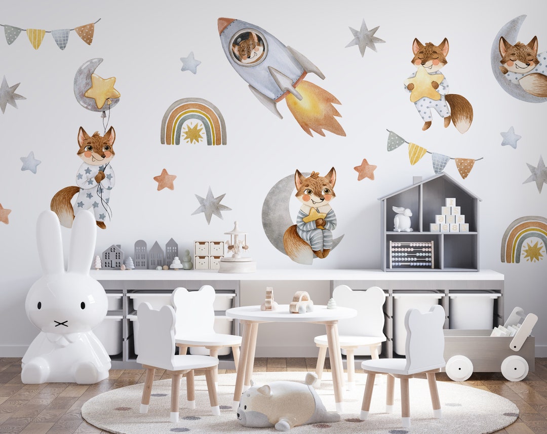 Rainbow Fox Wall Decals for Kids, Wall Stickers Children Bedroom Fox ...