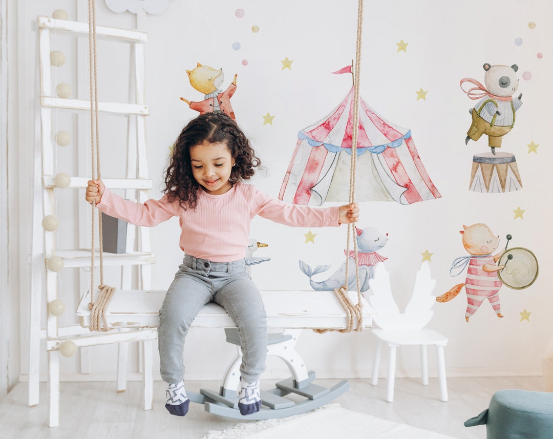 Circus Wall Tattoo, Circus Mural Stickers, Removable Wall Decal, Hand ...