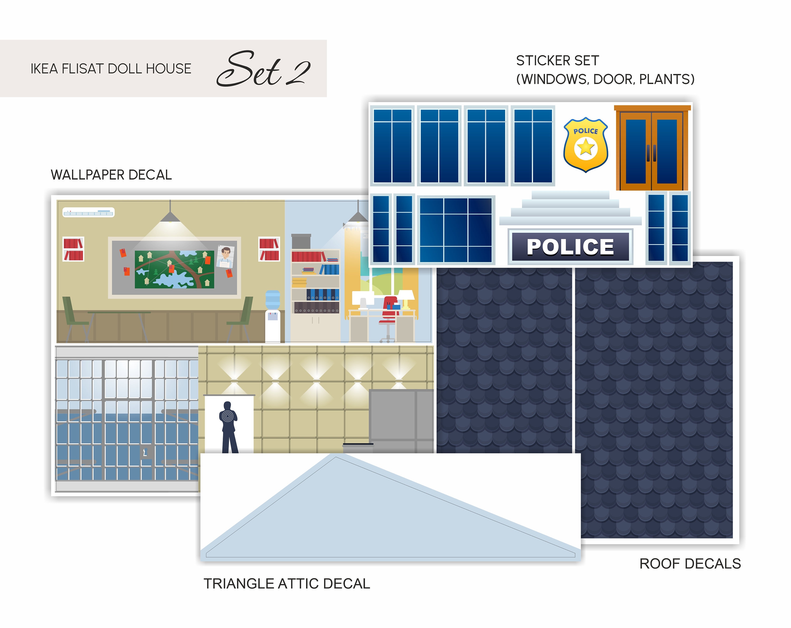 Police Station Stickers Set for IKEA FLISAT Dollhouse Miniature ...