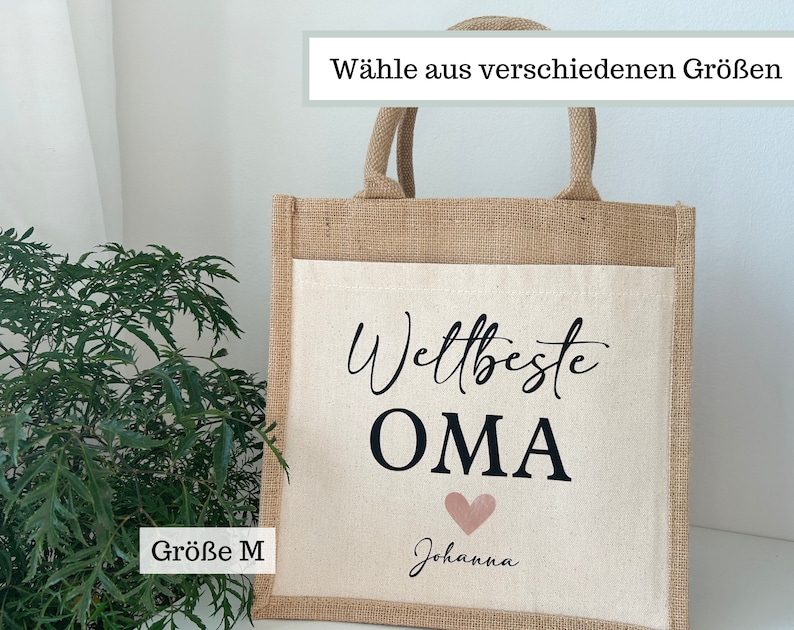 Personalisierte Jutetasche Oma mit Namen und Herz, Oma Jute Tasche mit ...