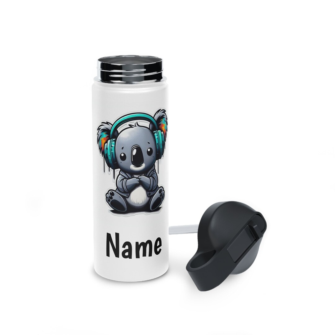 Koala Wearing Headphones Water Bottle, Stainless Steel Water Bottle ...