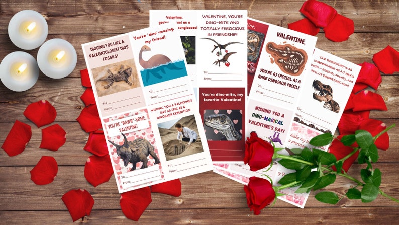 14 Printable Dinosaur Valentine's Cards PDF - Etsy
