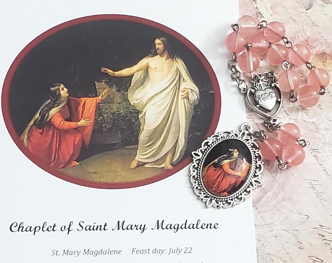 St. Mary Magdalene Chaplet, Cherry Quartz Glass Beads, Glass Inlay ...