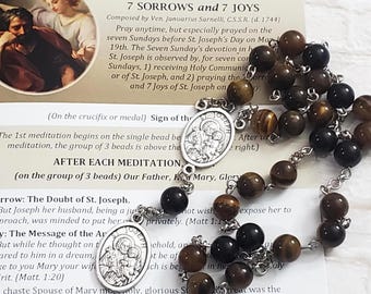 7 SORROWS and 7 JOYS of St. Joseph Chaplet, Purple Frosted Glass Beads ...