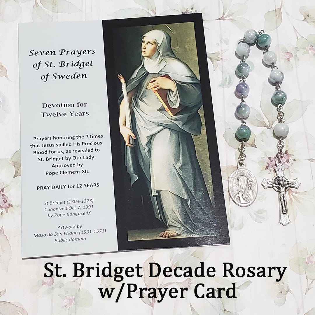 St. BRIDGET Decade Rosary, With 7 Prayers of St. Bridget Prayer Card ...