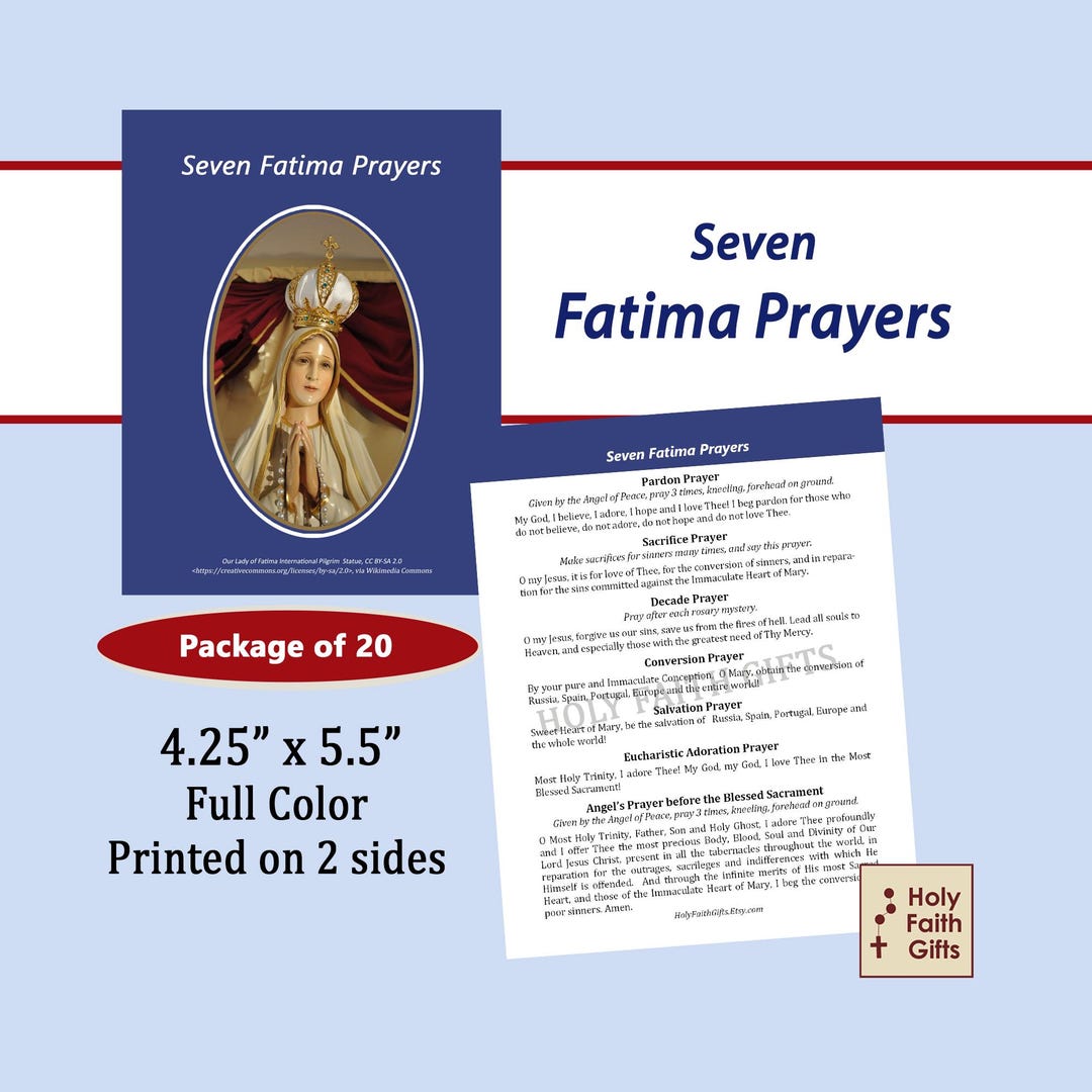 Seven Fatima Prayers, Prayer Card, (20 Pack), 2-sided, Full Color ...