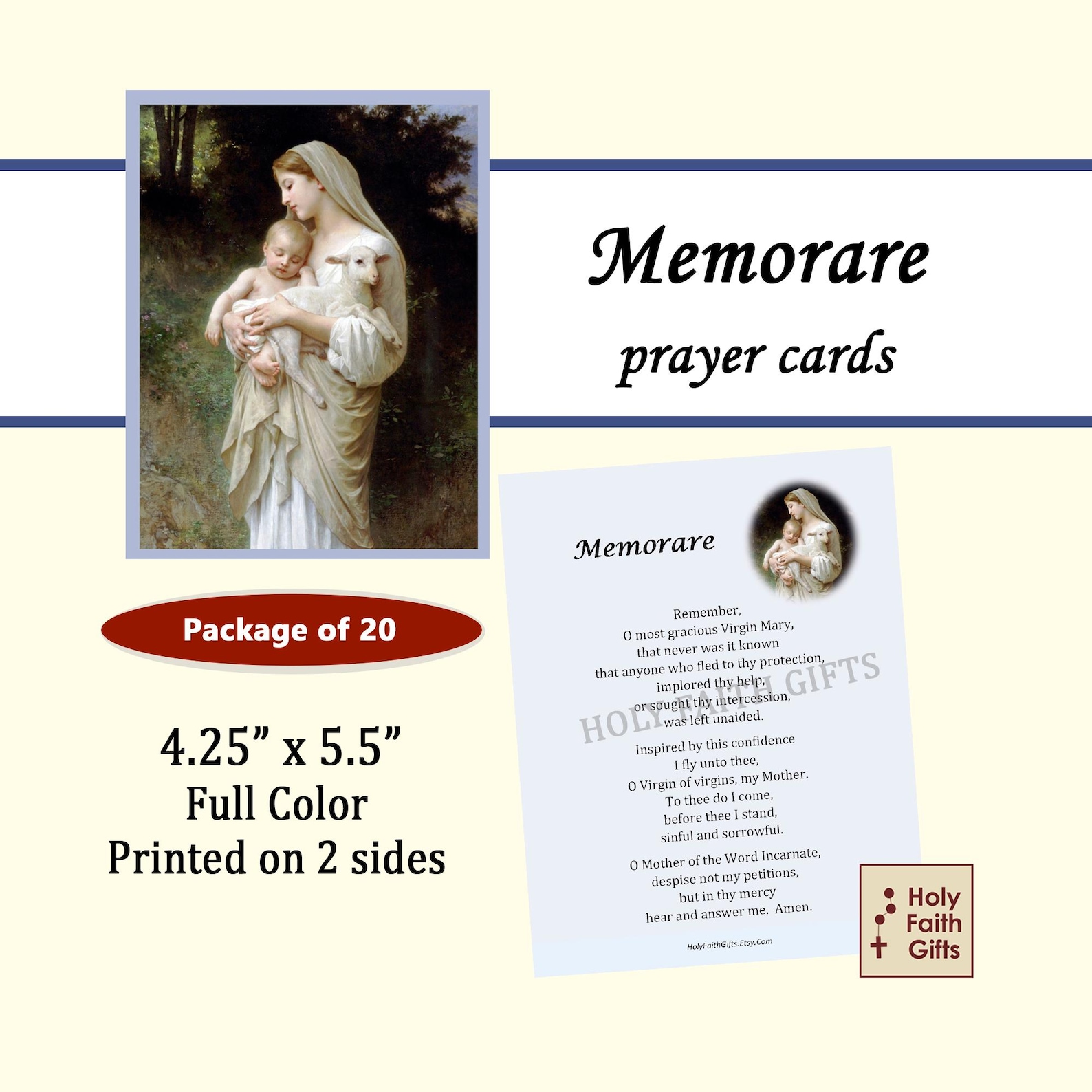 Memorare Prayer Card, (20 Pack), 2-sided, Full Color Prayer Card ...