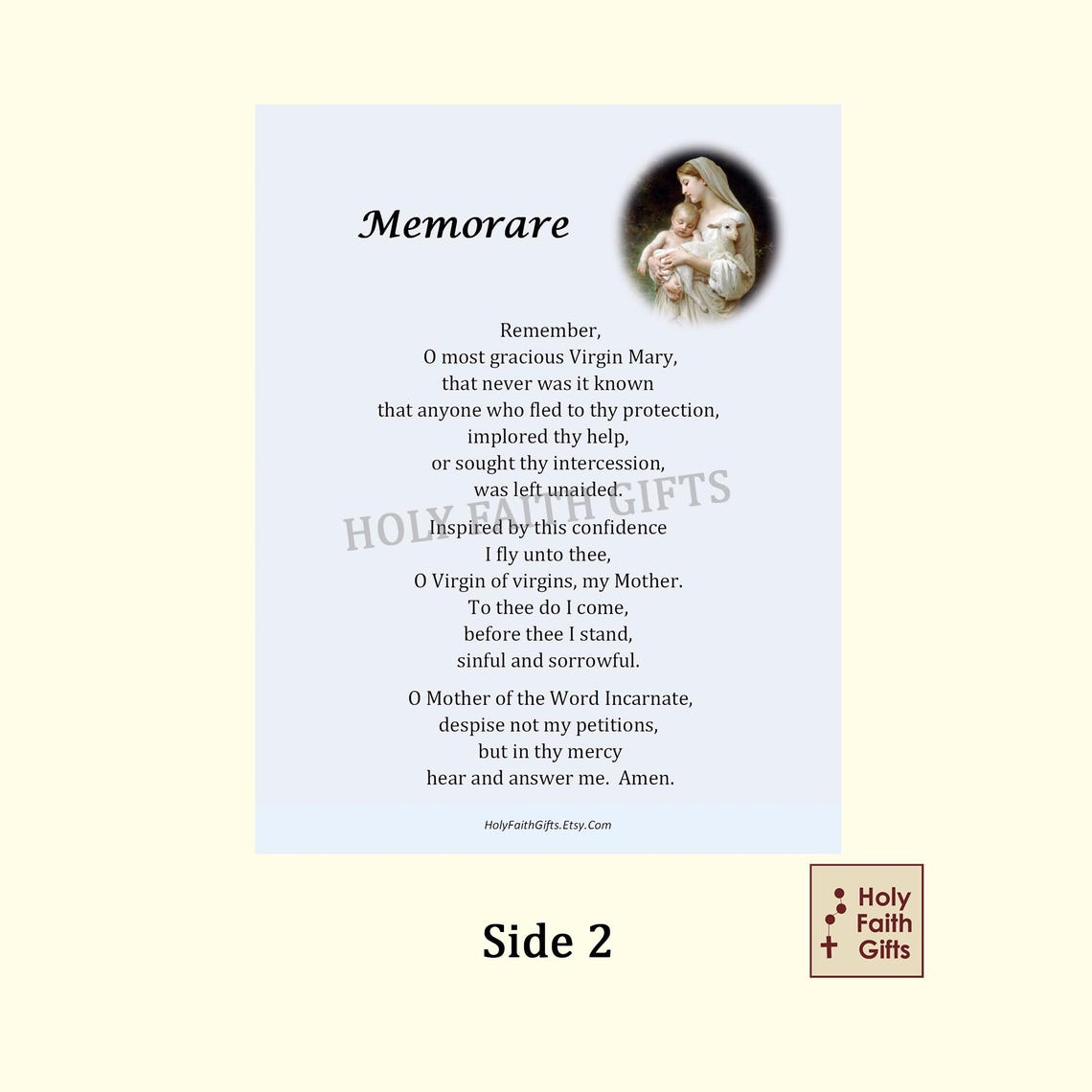 Memorare Prayer Card, (20 Pack), 2-sided, Full Color Prayer Card ...
