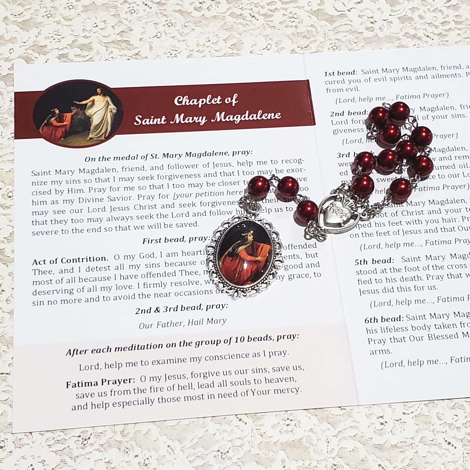 St. Mary Magdalene Chaplet, Czech Dark Red Pearl Glass Beads, Glass ...