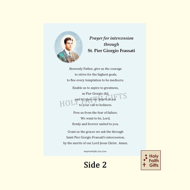 St. Pier Giorgio Frassati Prayer Card, (20 Pack), 2-sided, Full Color ...