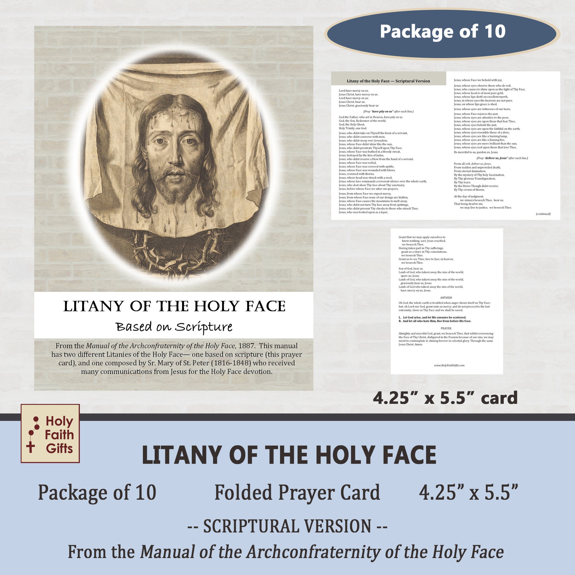 Litany of the Holy Face SCRIPTURAL VERSION Prayer Card 10 Pack: Full ...