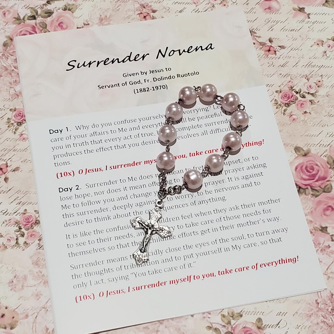 SURRENDER Novena Chaplet, Soft Pink Glass Pearl Beads, W/prayer Card ...